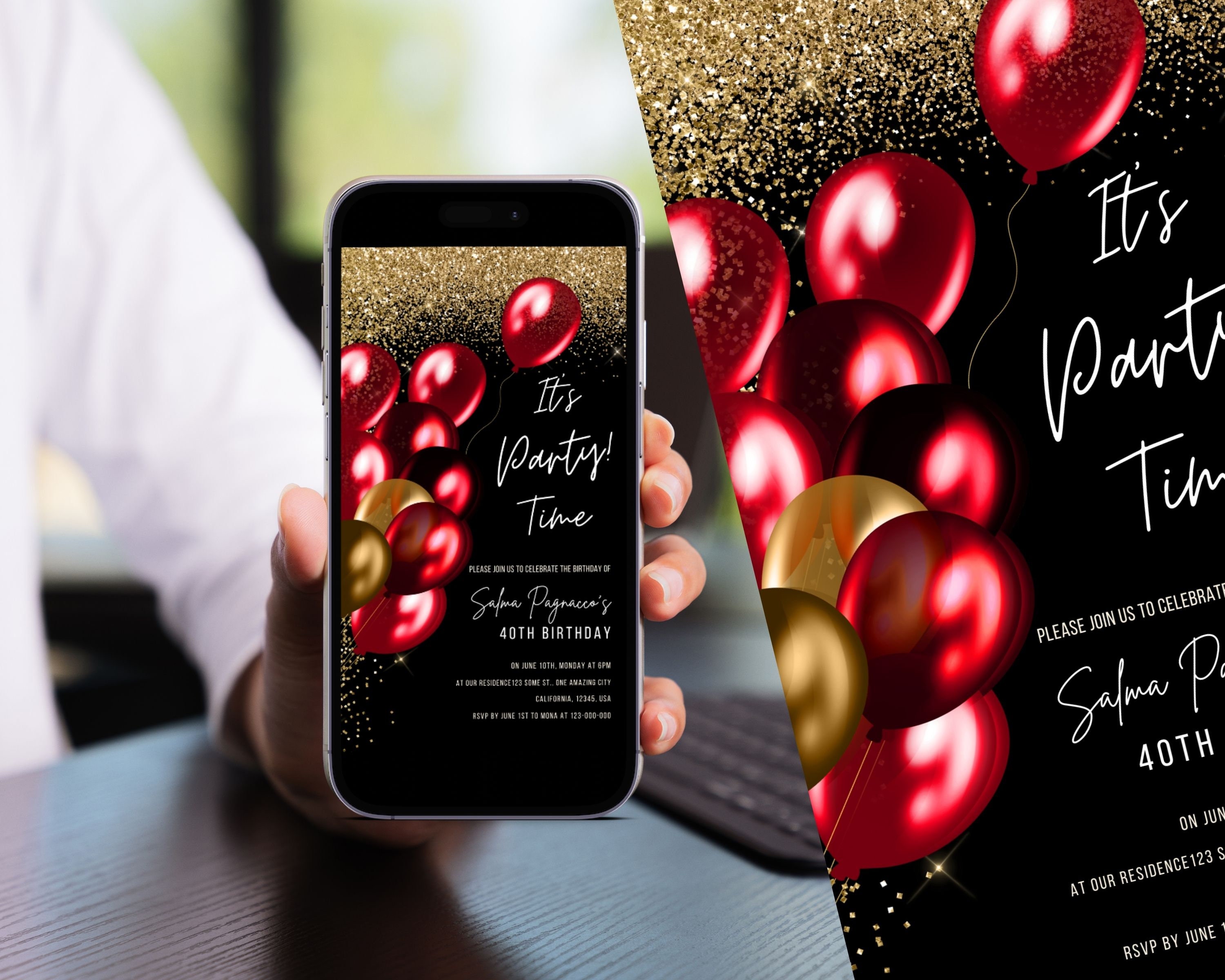 Electronic Birthday Invitation Template for Adult Women,black Red ...