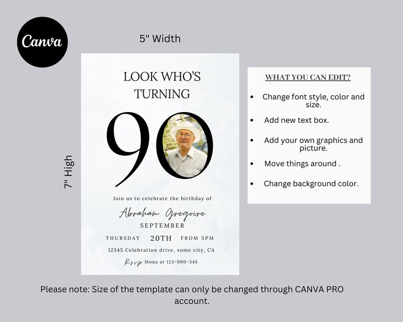 90th Birthday Invitation, 90th Birthday Invitation for Men, Digital ...