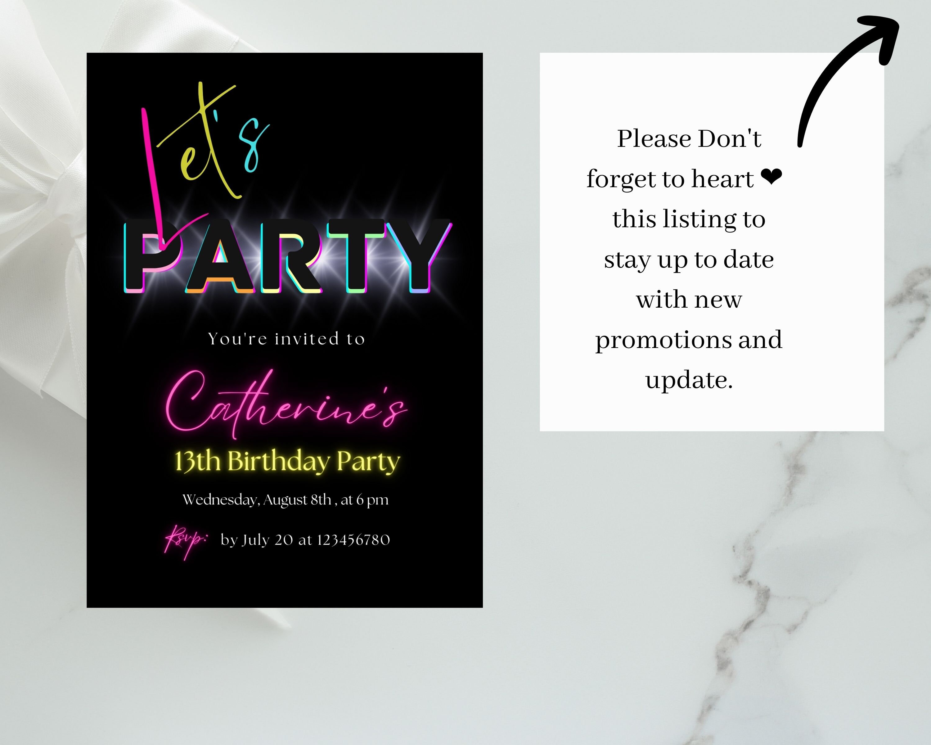 Neon Light Birthday Invitationteen or Adult Invite of Any - Etsy