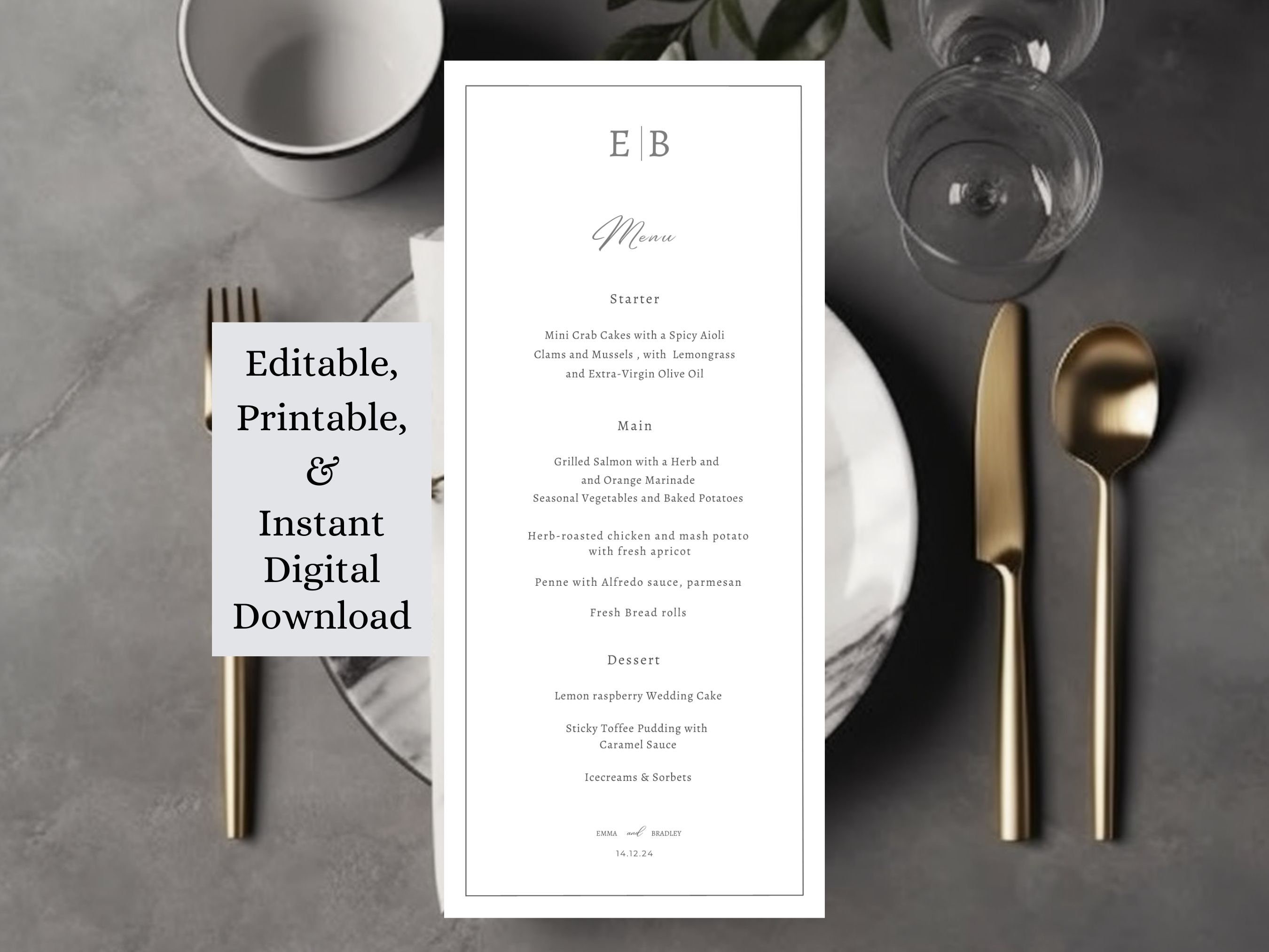 Wedding Menu Template Download Printable Modern Elegant Wedding Dinner ...
