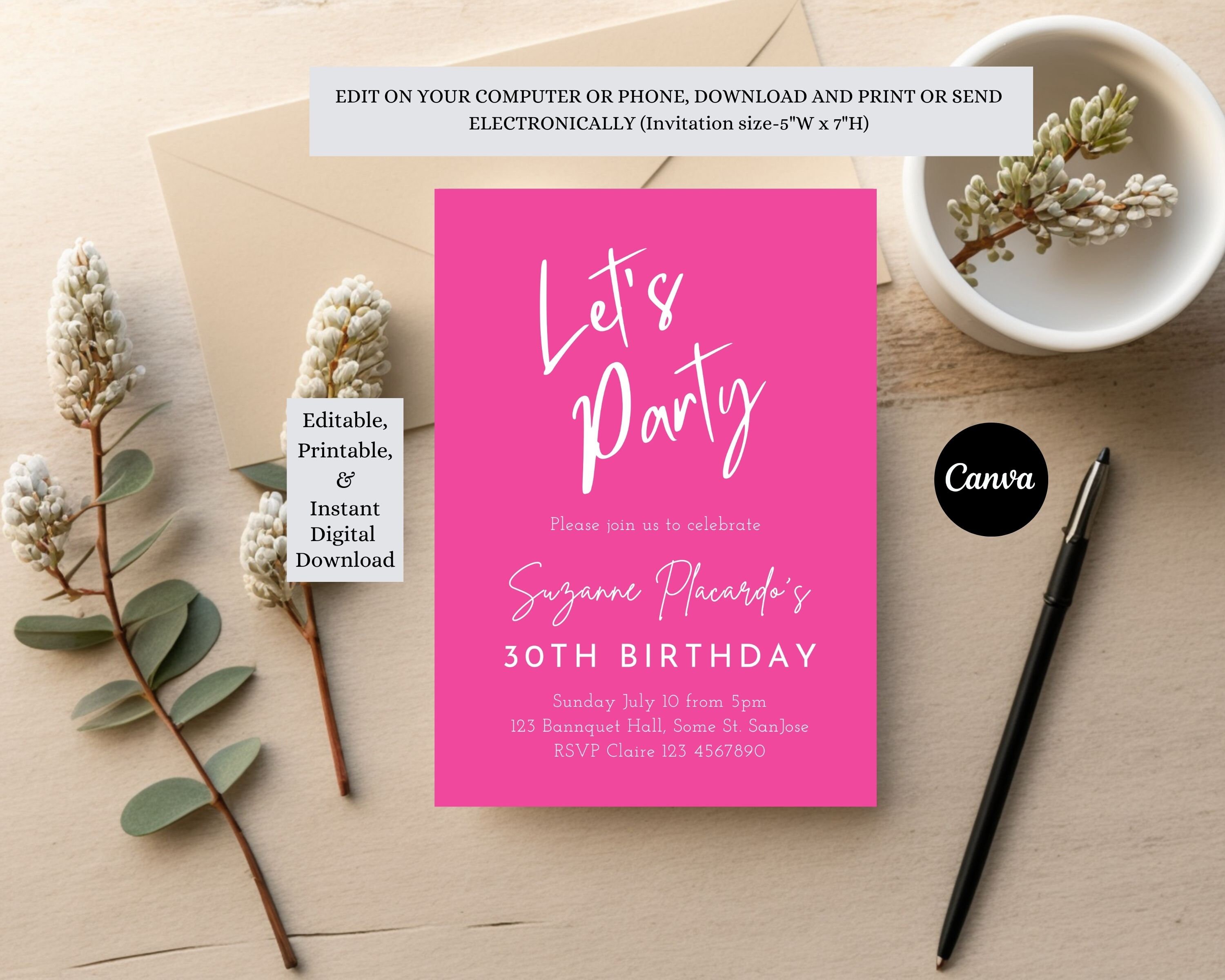 Let's Party Pink Birthday Invitation for Adults or Kids of Any Age ...
