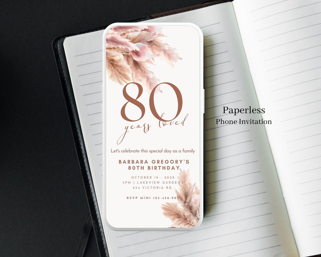 Electronic 80th Birthday Invitation for Women Digital,boho Birthday ...