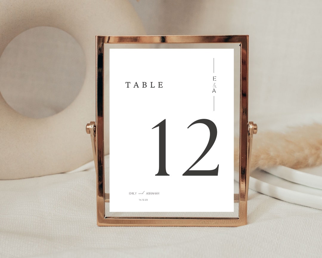 Minimalist Wedding Table Number Template, Simple and Modern Monogram ...