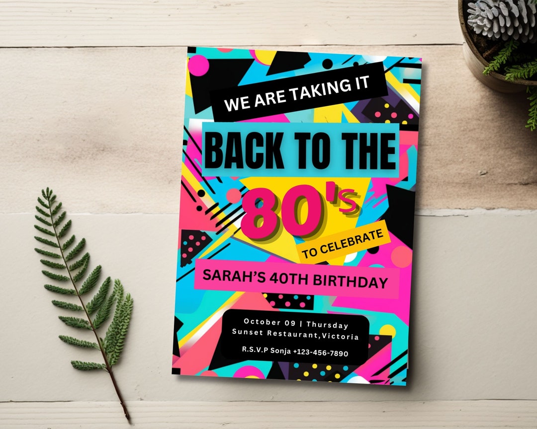 Editable 80's Party Invite, Back to the 80's Theme Invitation,throwback ...