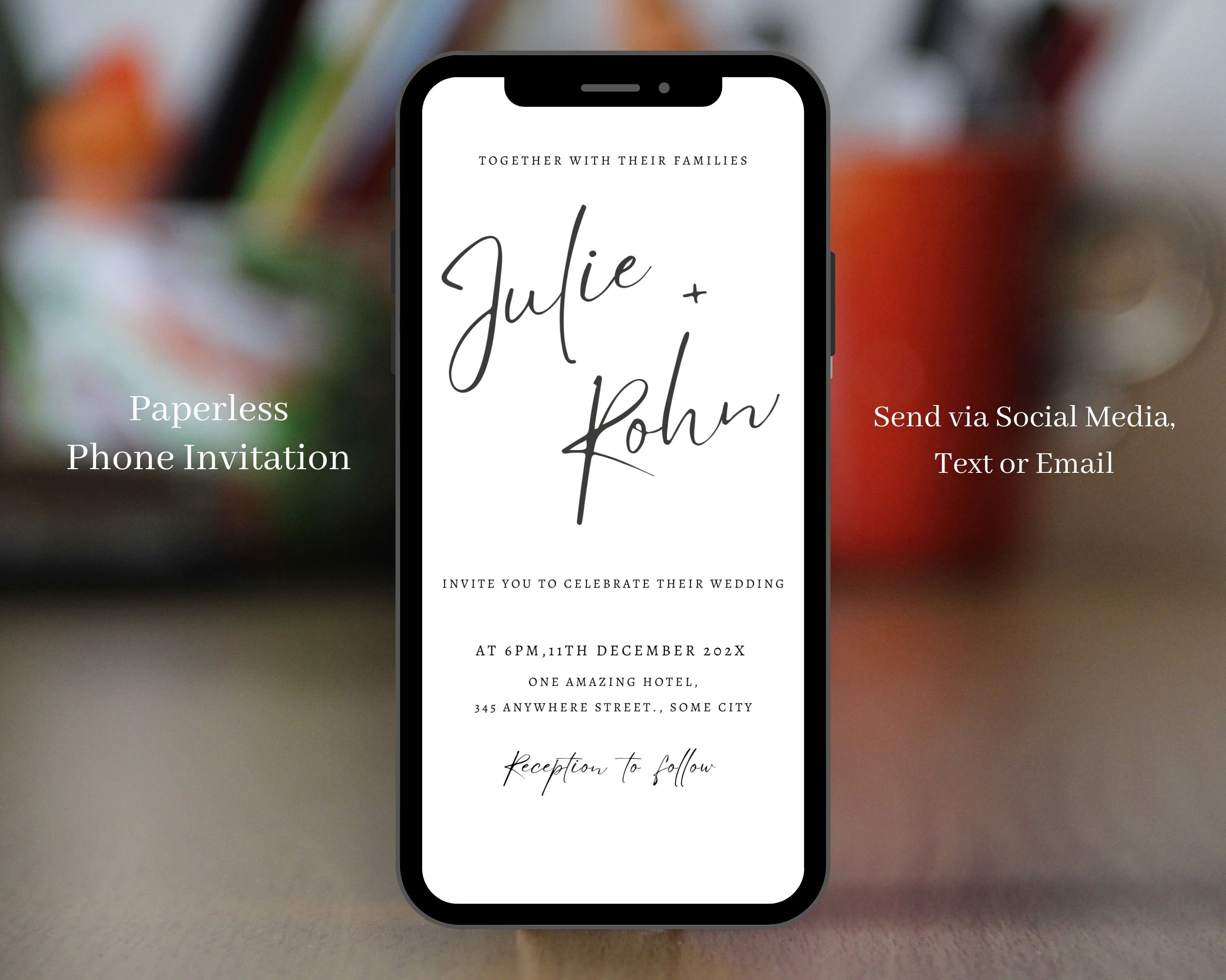 Electronic Wedding Invitation QR Code RSVP & Details Template - Etsy