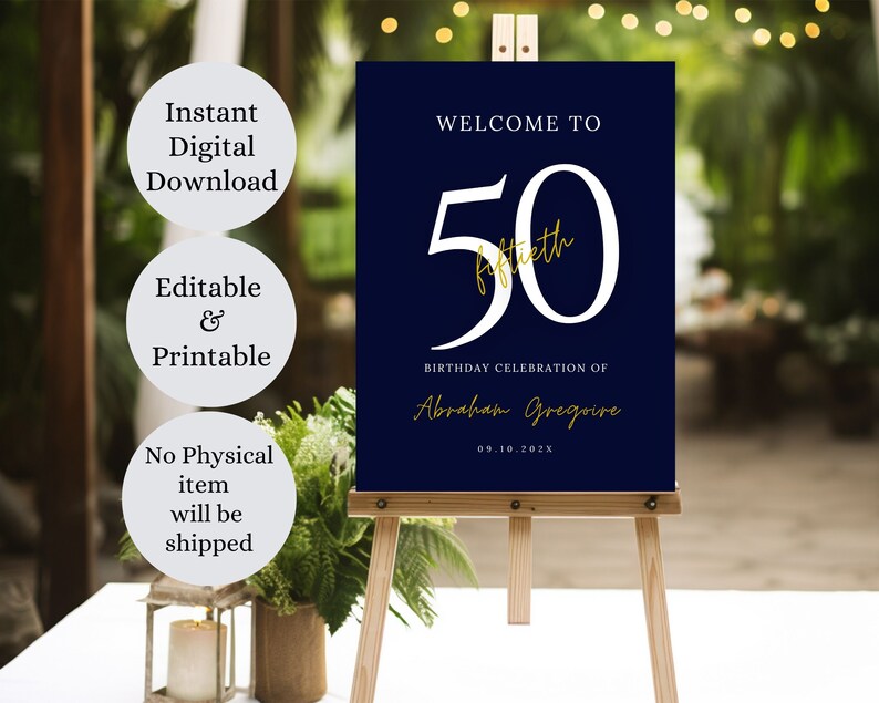 50th Birthday Welcome Sign for Men, Digital Download, Party Banner for ...