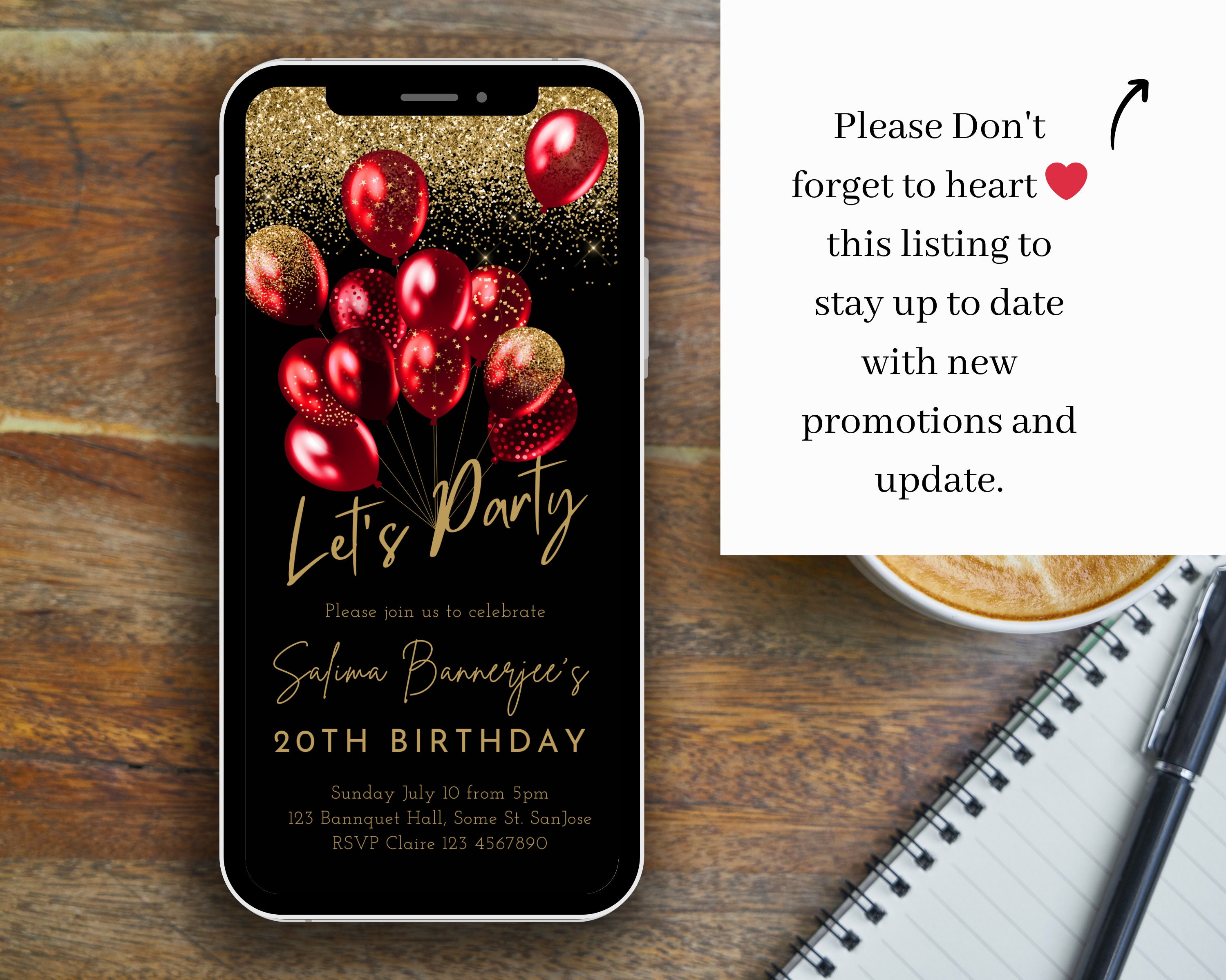 Electronic Birthday Invitation Template for Adult Women, Black Red ...