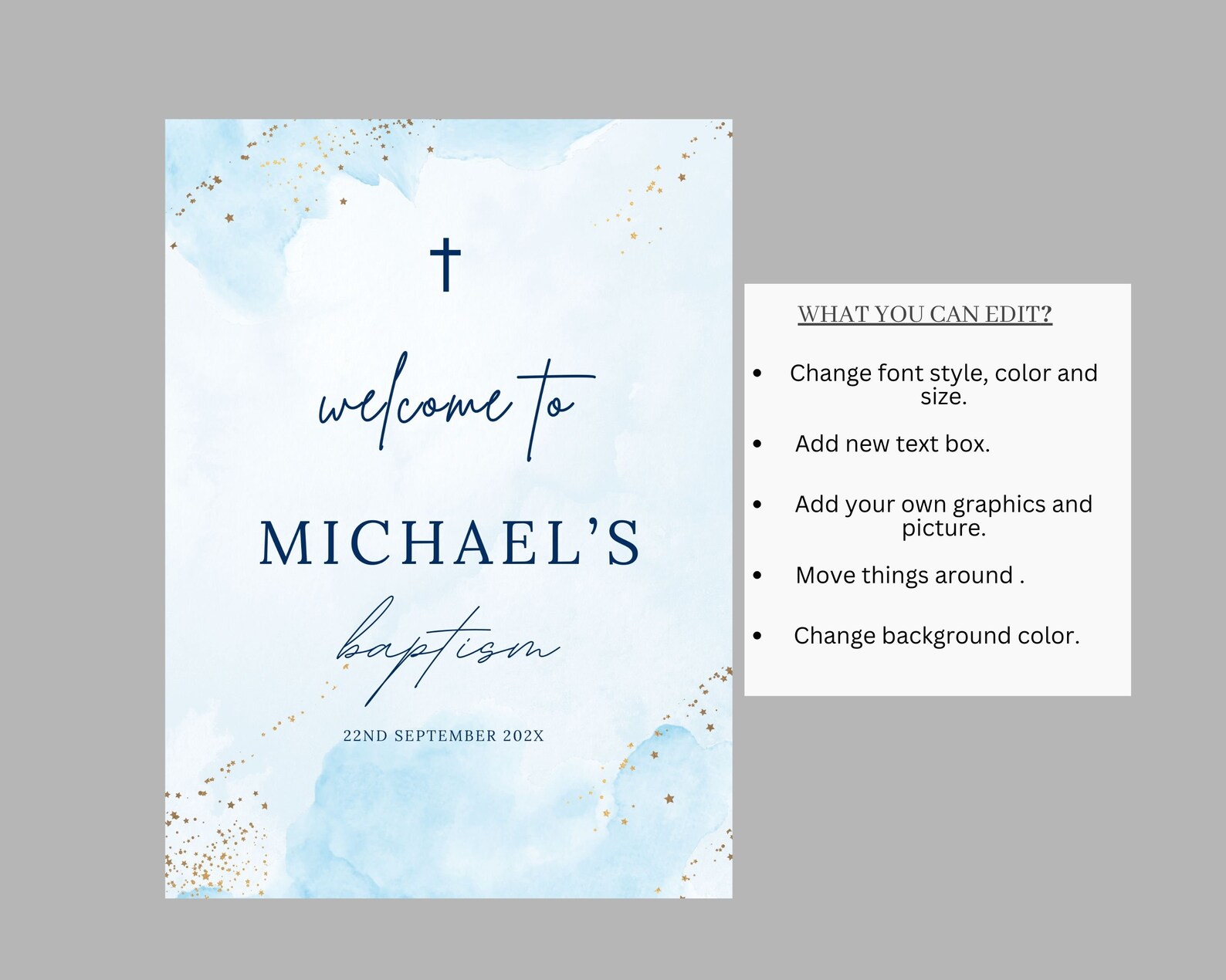 Baptism Welcome Sign Boy, Digital Download, Baby Blue Christening ...