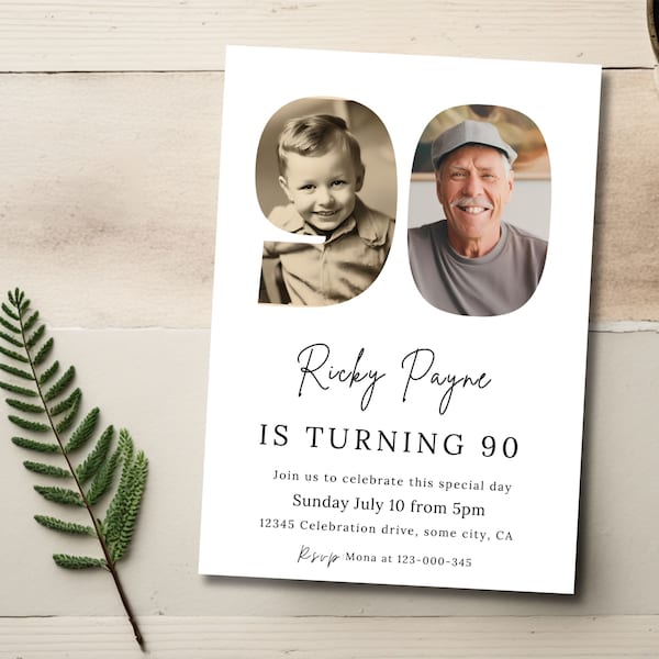 90th Male Birthday Invitation - Etsy