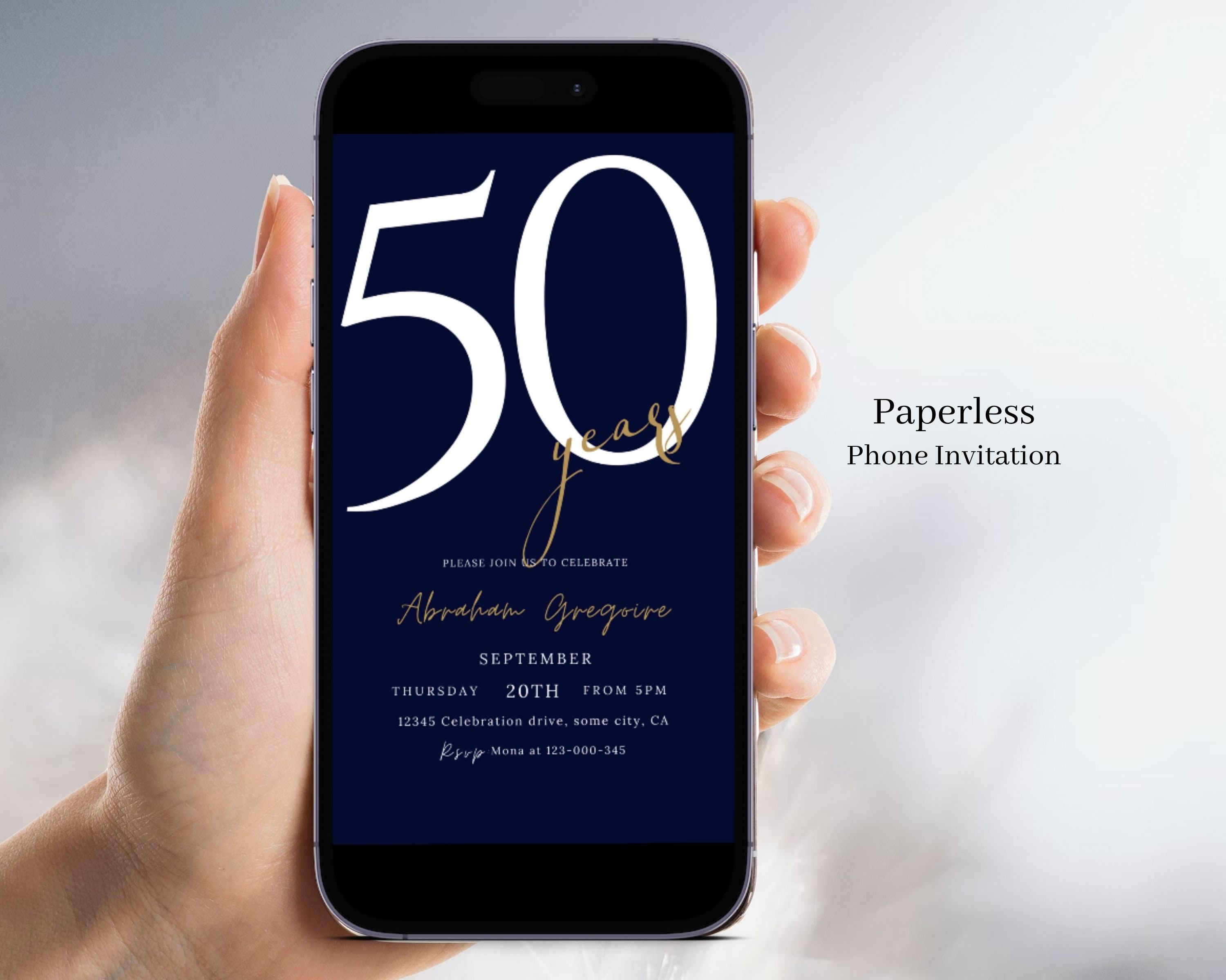 Electronic 50th Birthday Invitation for Men,navy Blue Digital Birthday ...