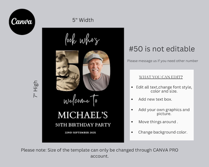 Male 50th Birthday Welcome Sign, Black Birthday Welcome Template, Look ...