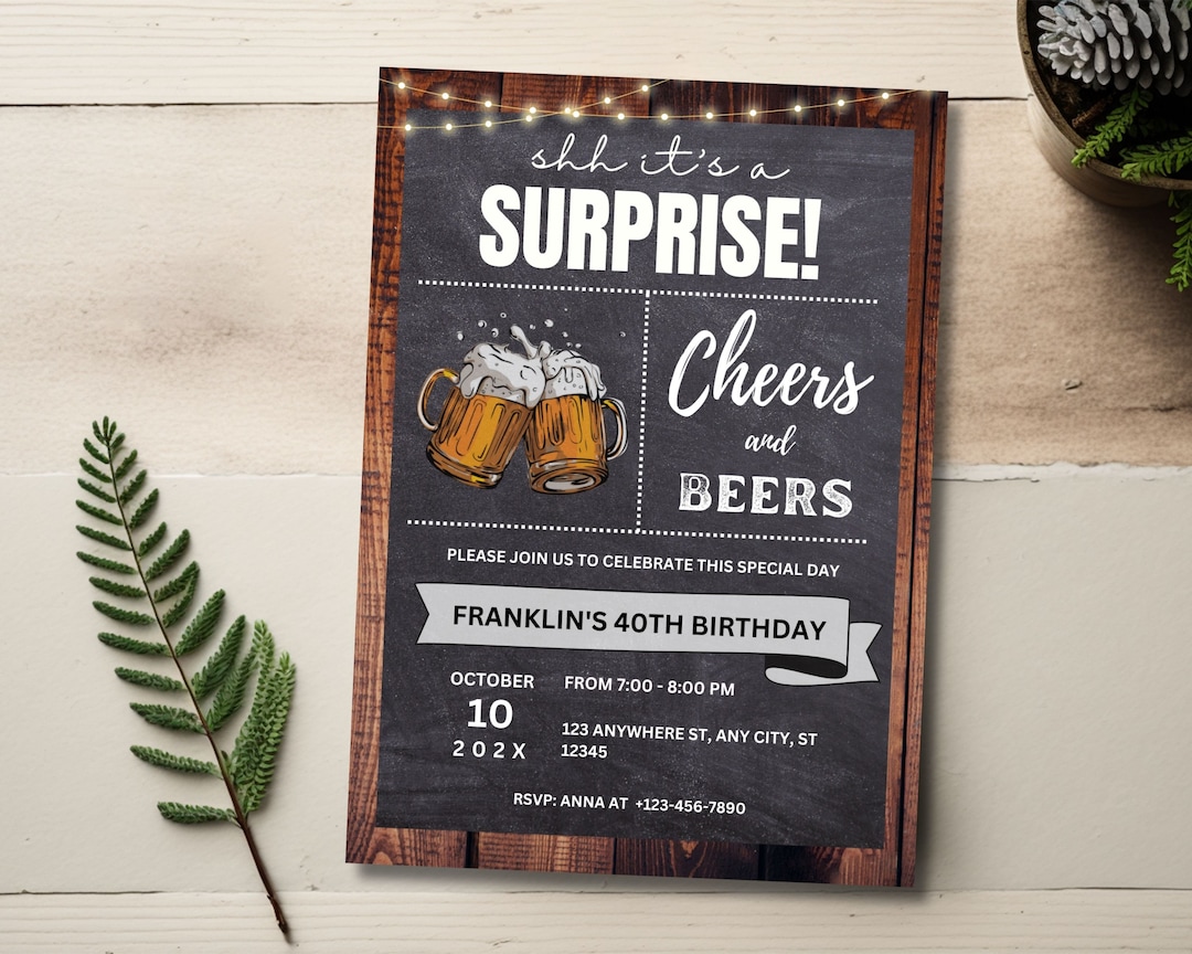 Surprise Birthday Party Invitation for Men, Digital Download, Cheers ...