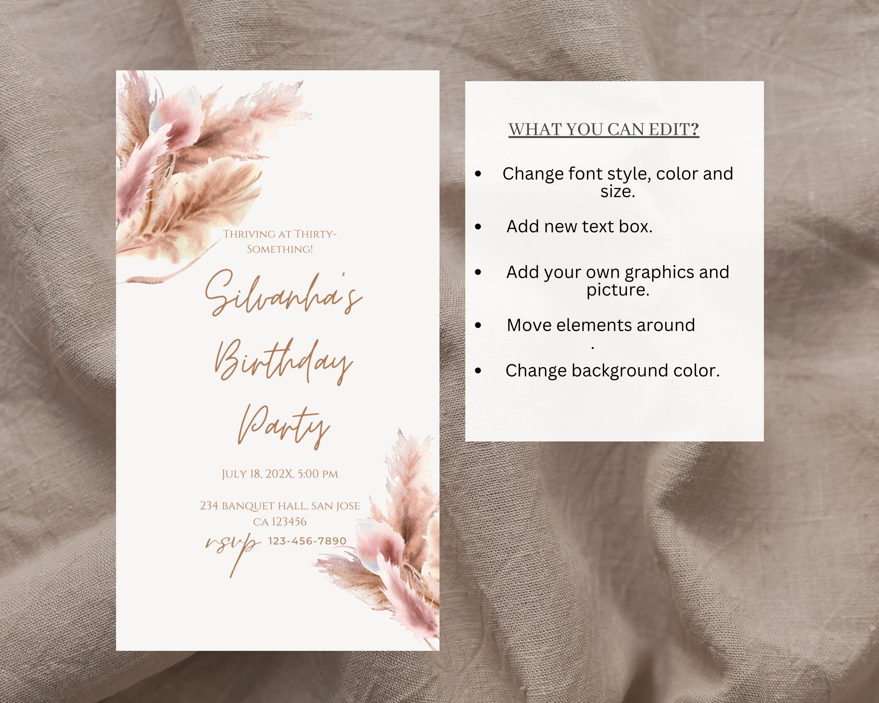 Electronic Boho Birthday Invitation Template Digital Download, Editable ...