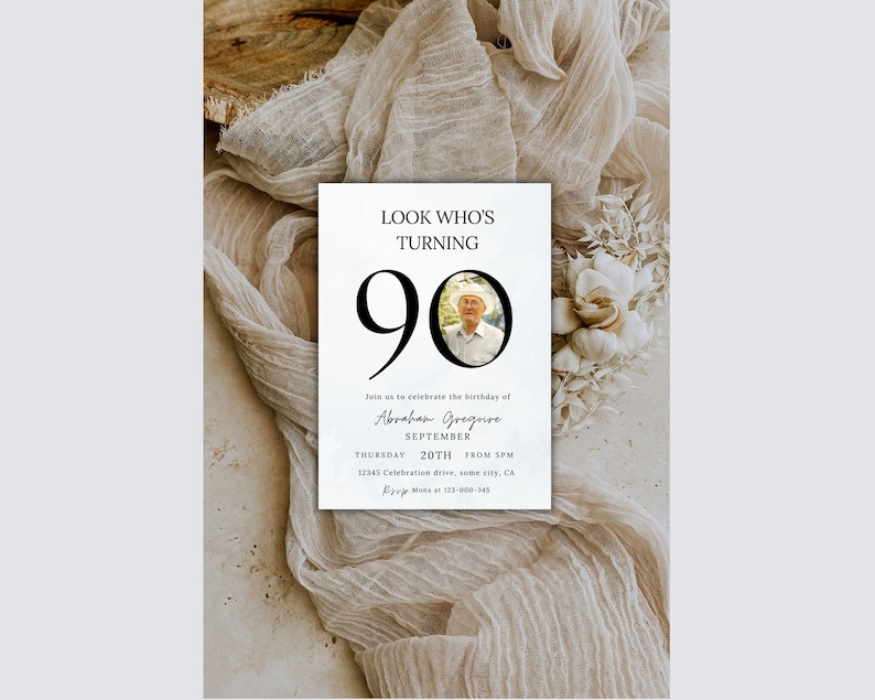 90th Birthday Invitation, 90th Birthday Invitation for Men, Digital ...