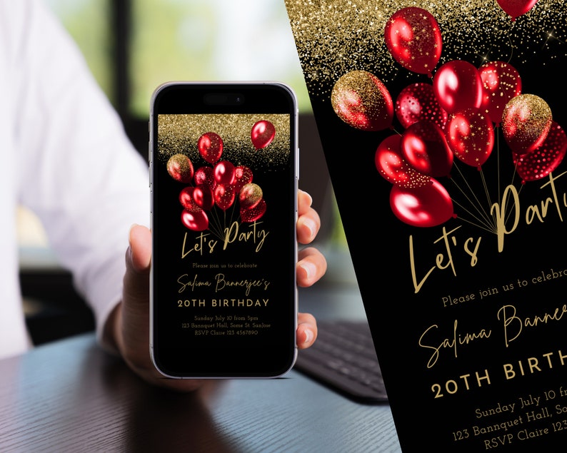 Electronic Birthday Invitation Template for Adult Women, Black Red ...