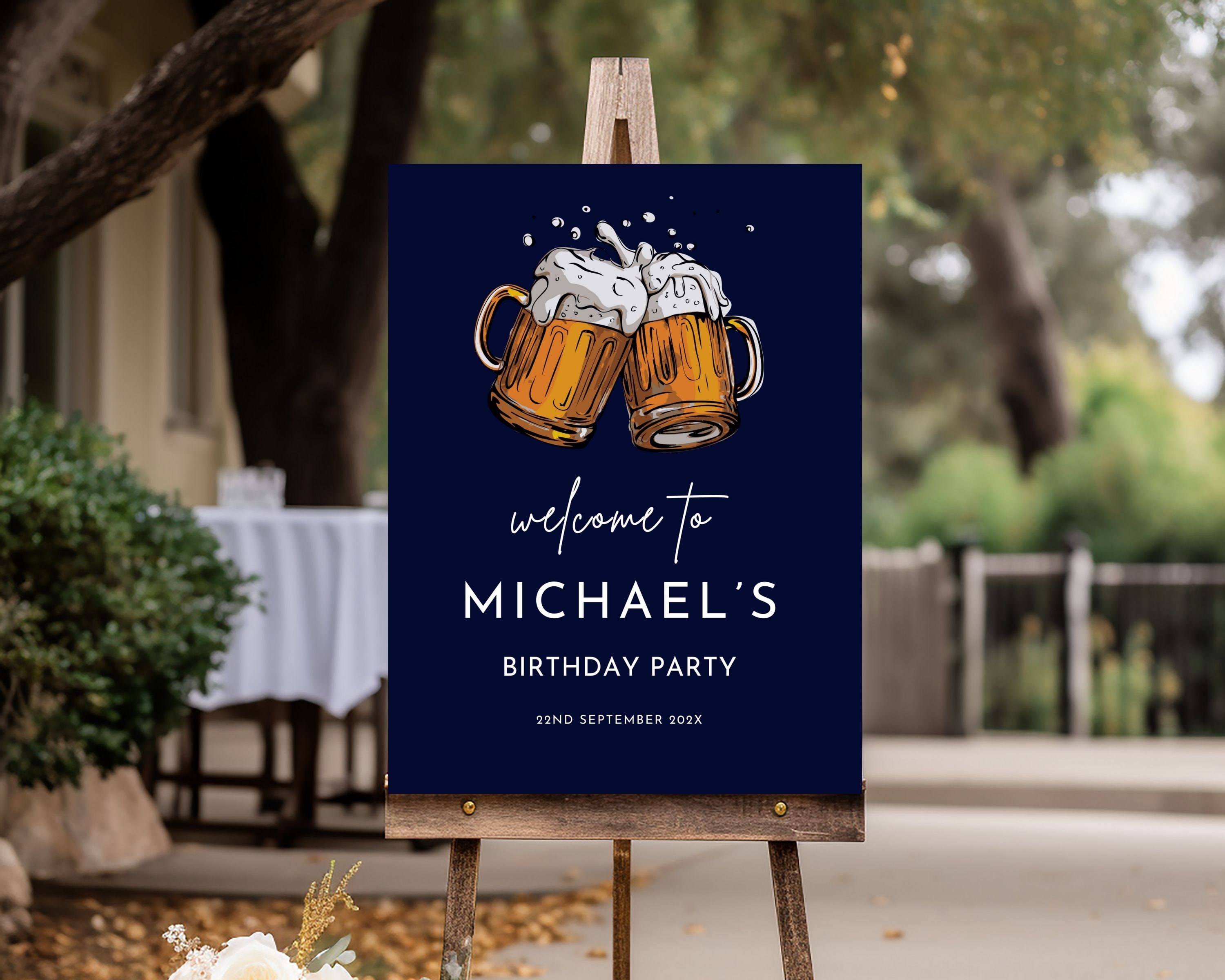 Birthday Welcome Sign Template, Navy Blue, Editable Cheers & Beers ...