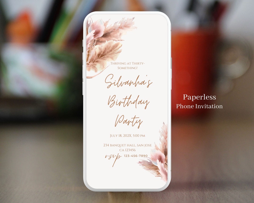 Electronic Boho Birthday Invitation Template Digital Download, Editable ...