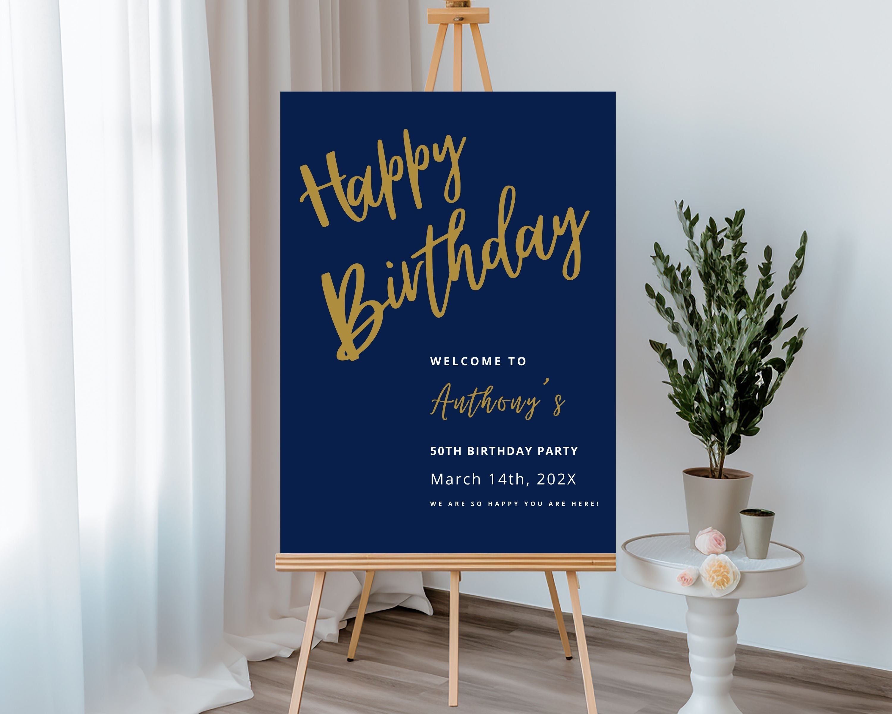 Happy Birthday Welcome Sign Template, Navy Blue 40th 50th 60th 80th or ...