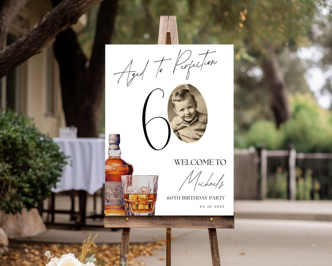 Aged to Perfection Birthday Welcome Sign, Photo Banner (canva Template ...