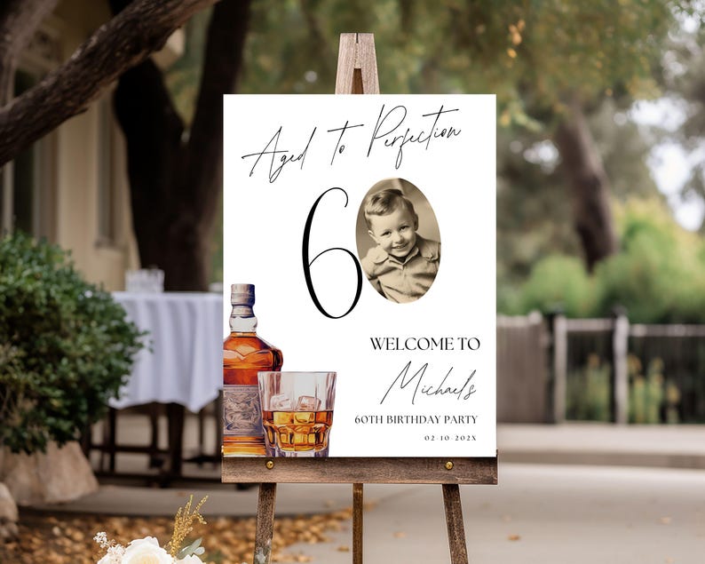 Aged to Perfection Birthday Welcome Sign, Photo Banner (canva Template ...