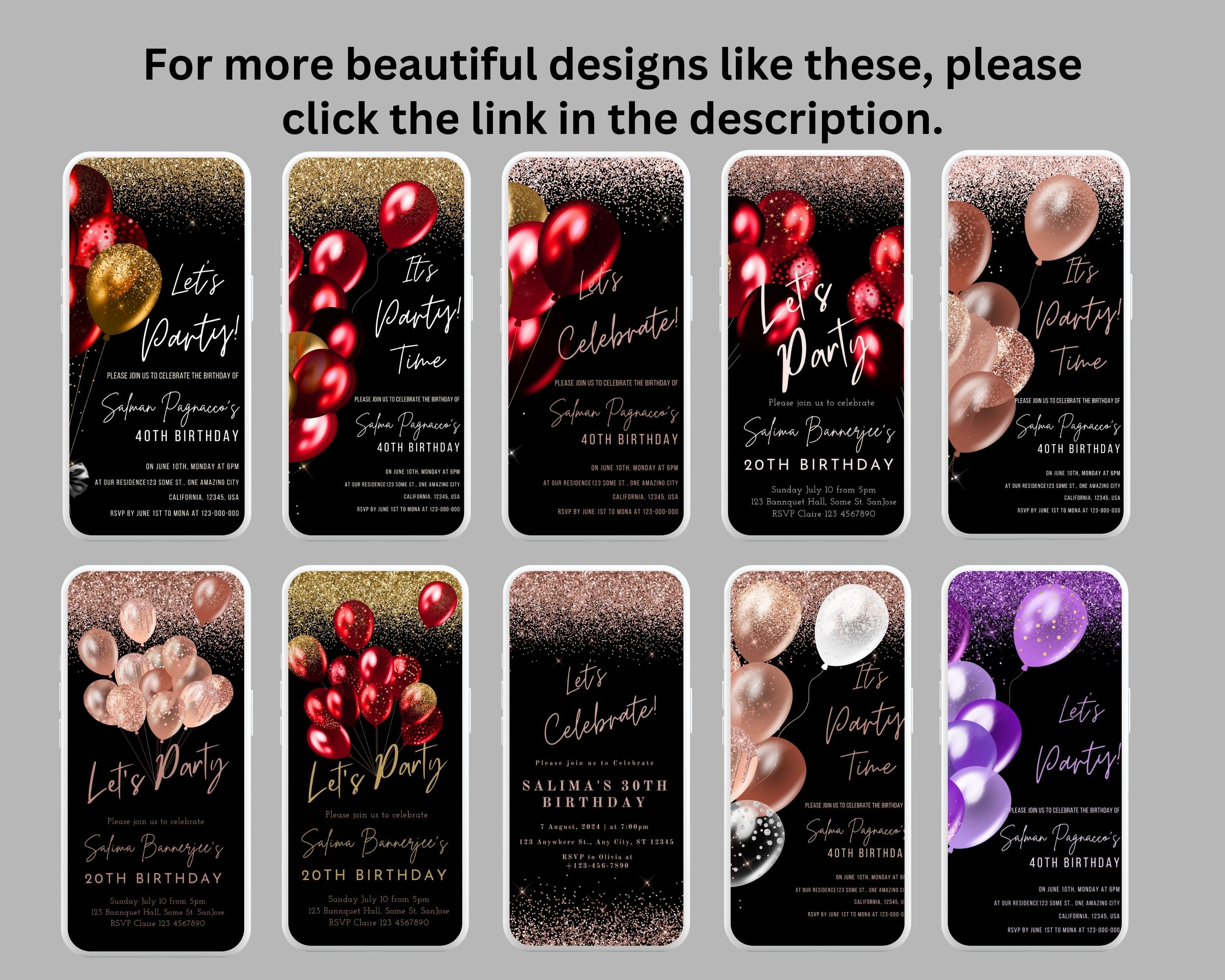 Electronic Birthday Invitation Template for Adult Women,black Red ...