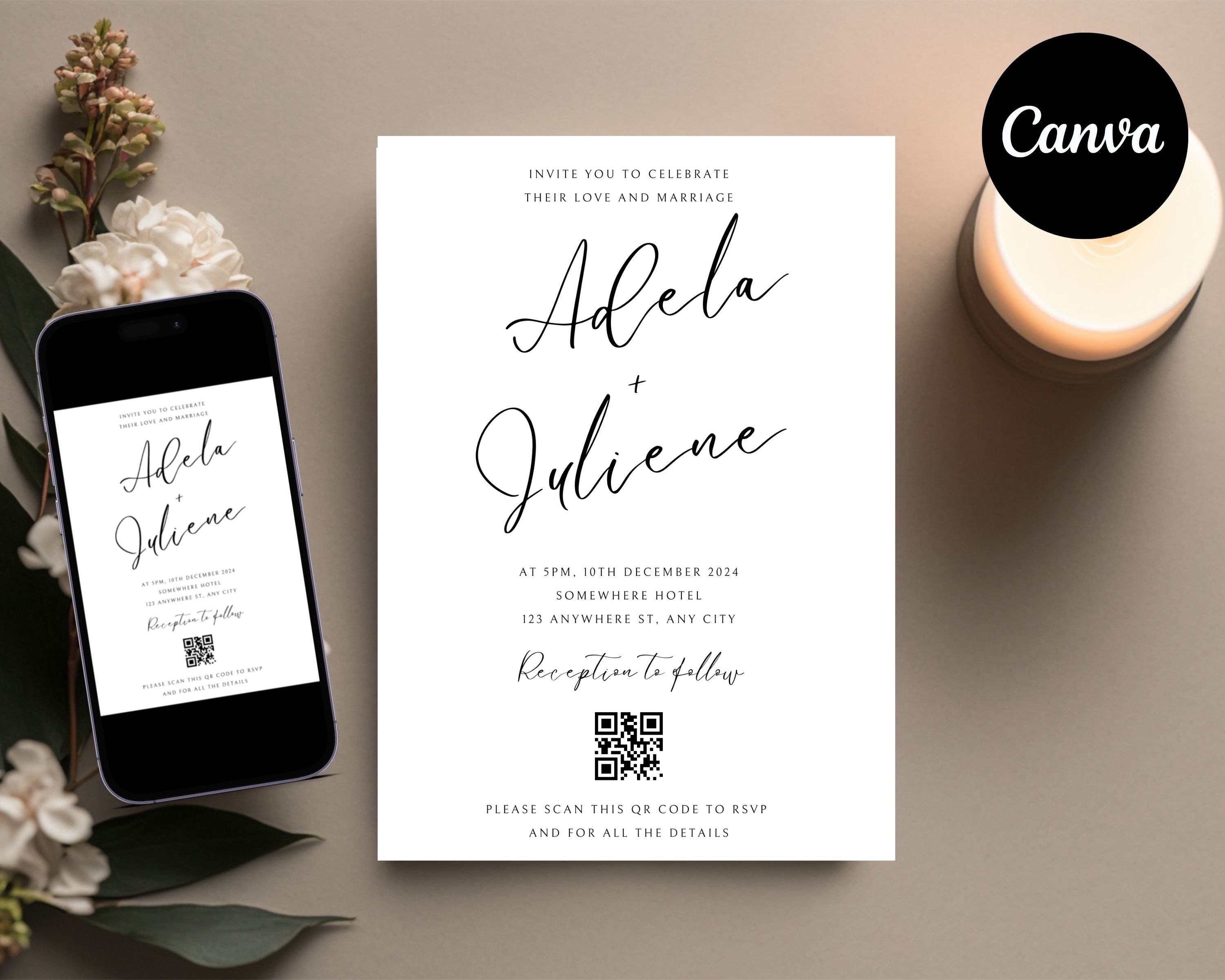 Wedding Invitation QR Code, Minimalist Wedding Invitation Template ...