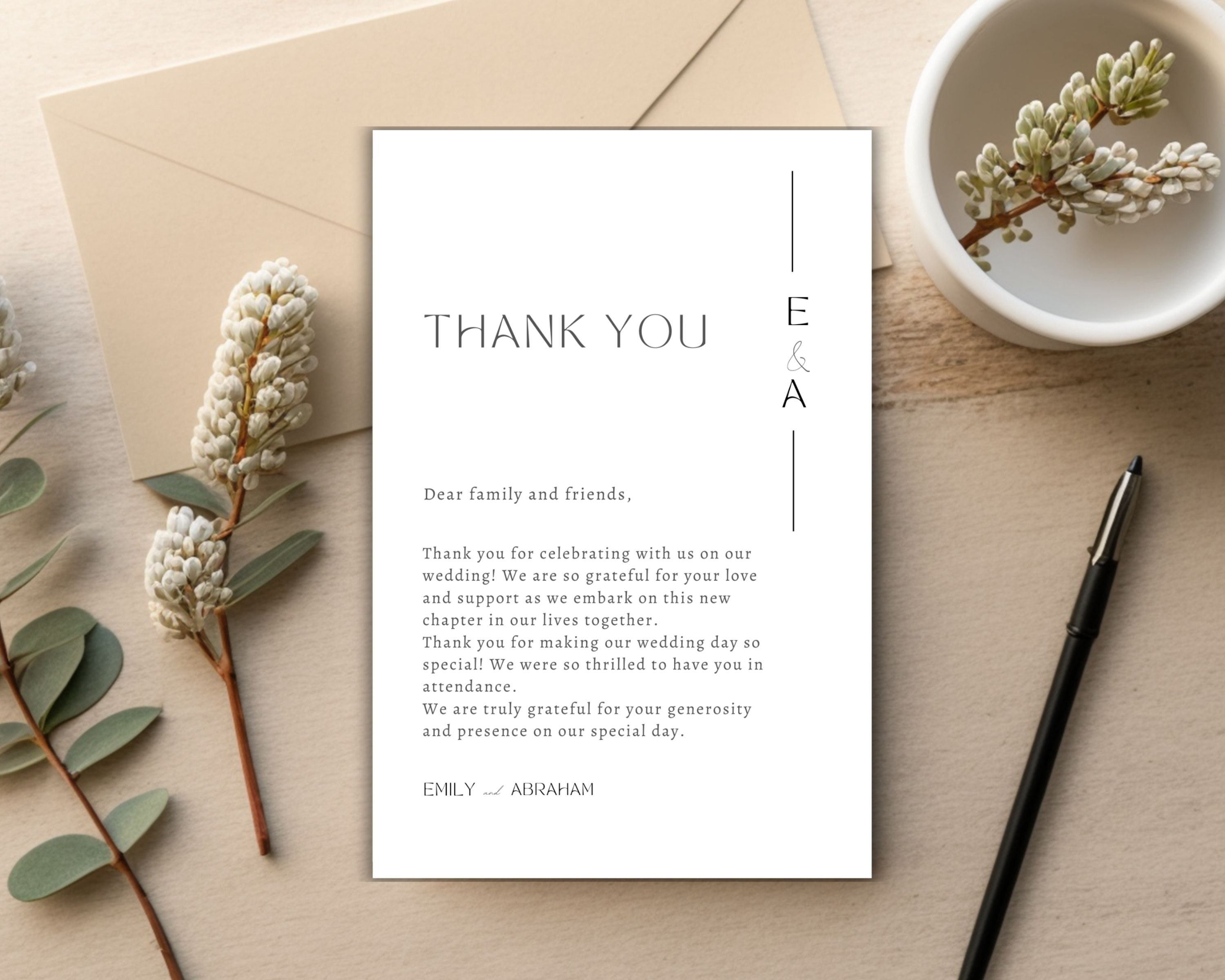 Wedding Thank You Card for Table Template, Wedding Thank You Notes ...