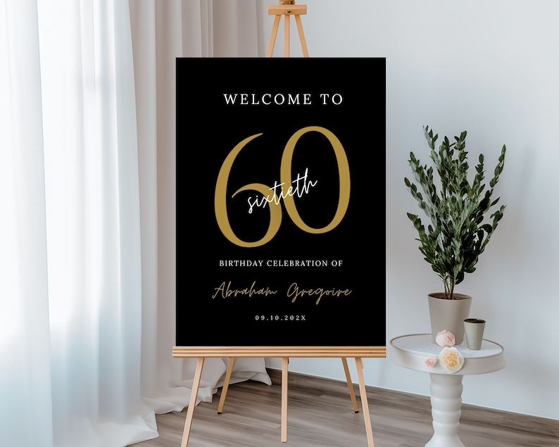 60th Birthday Welcome Sign for Men, Digital Download, Party Banner for ...