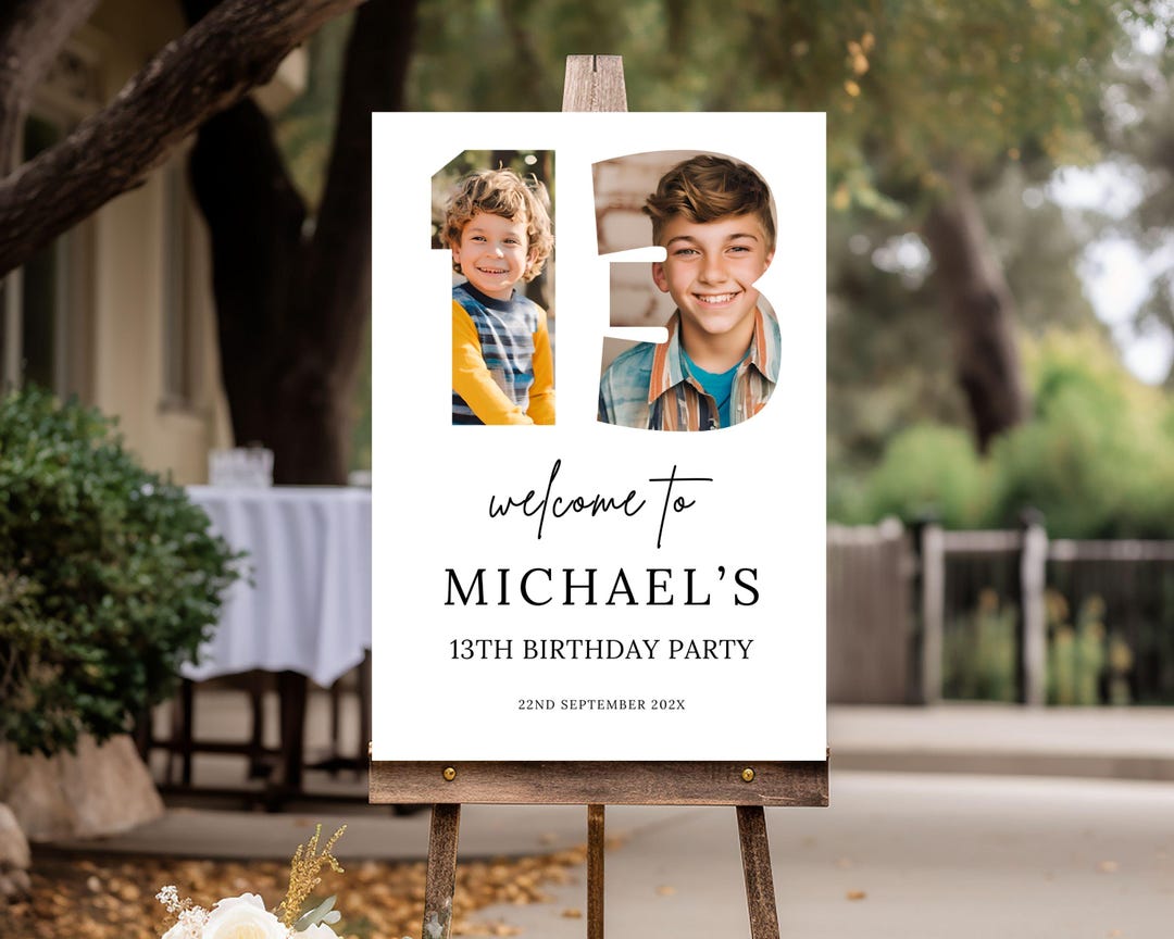 13th Birthday Welcome Sign With Photo, Digital Download, Birthday Party ...