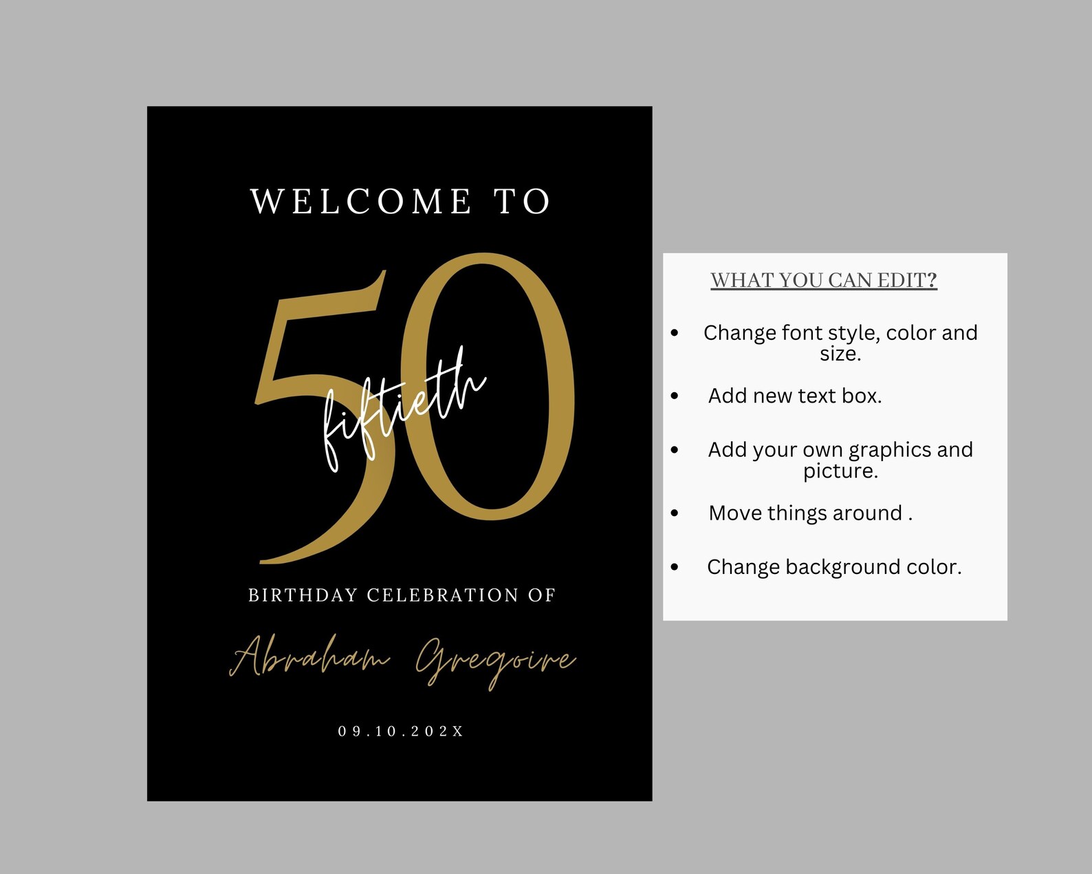 50th Birthday Welcome Sign for Men, Digital Download, Party Banner for ...