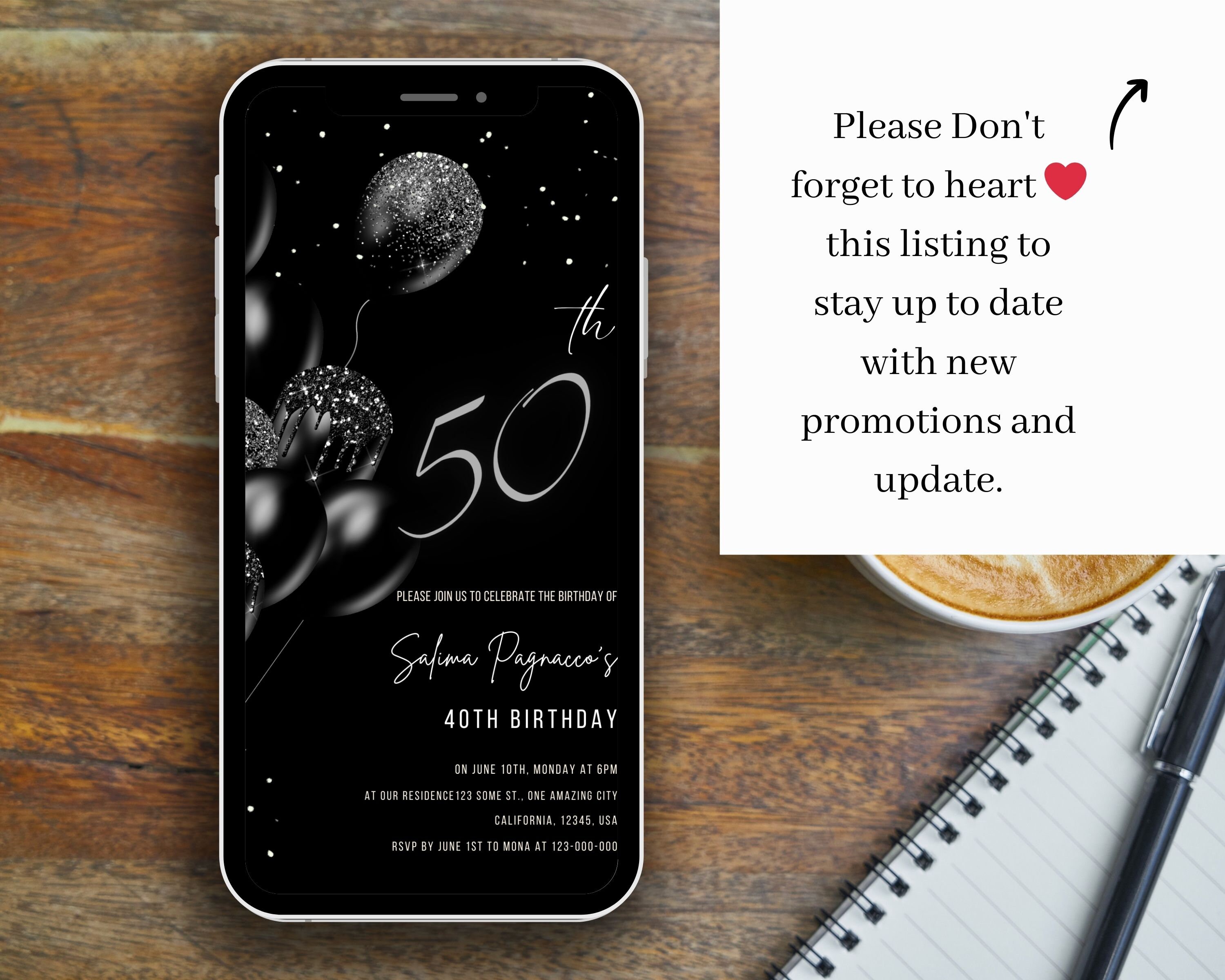 Electronic 50th Birthday Invitation for Men, Digital Black 50th ...