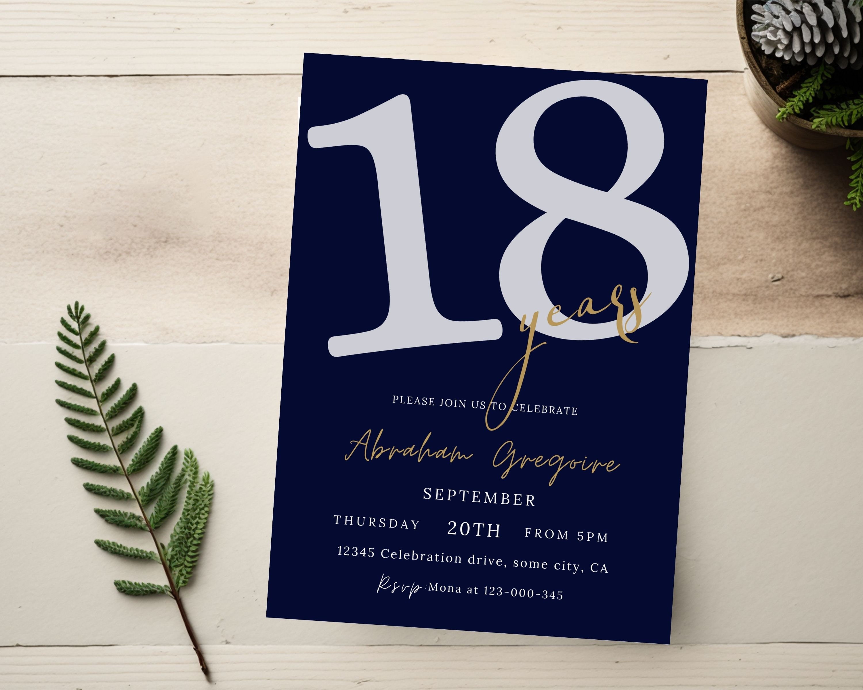 18th Birthday Invitation for Boy, Printable Photo Birthday Invite for ...