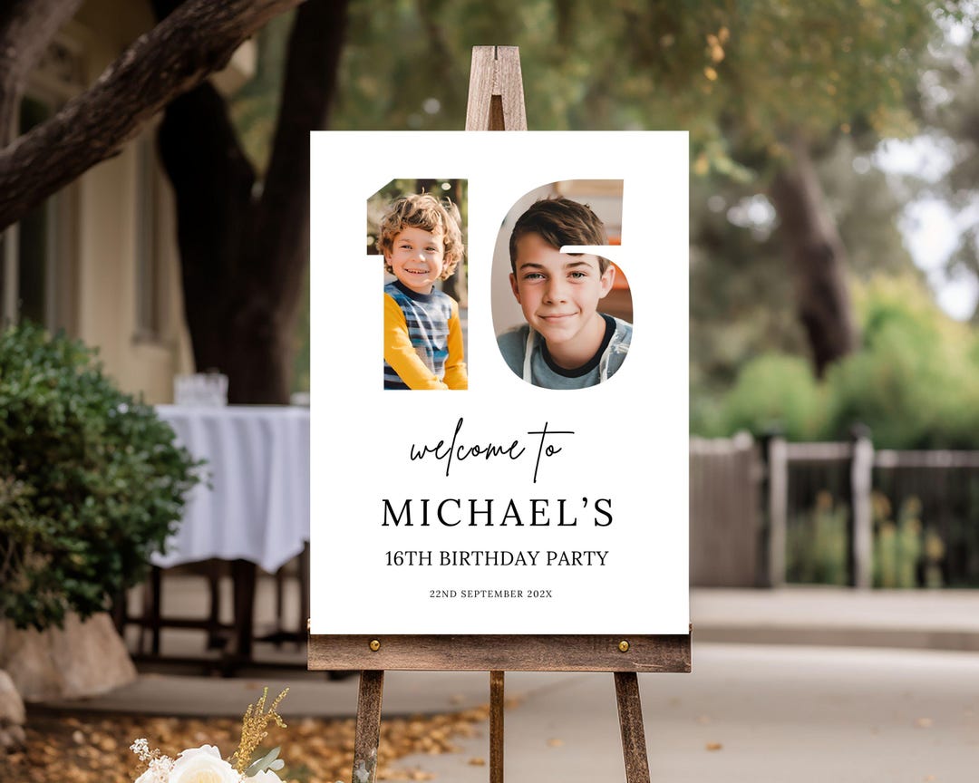 16th Birthday Welcome Sign, Photo Banner, Editable Teen Party Poster ...
