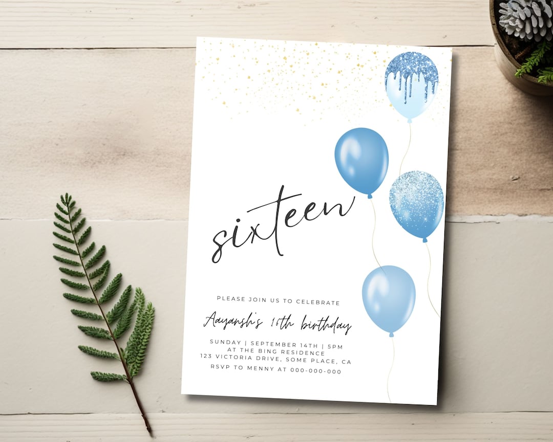 16th Birthday Invitation Boy, Printable 16th Birthday Invite for Him ...