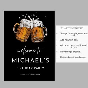 Birthday Welcome Sign Template, Editable Cheers & Beers Birthday Party ...