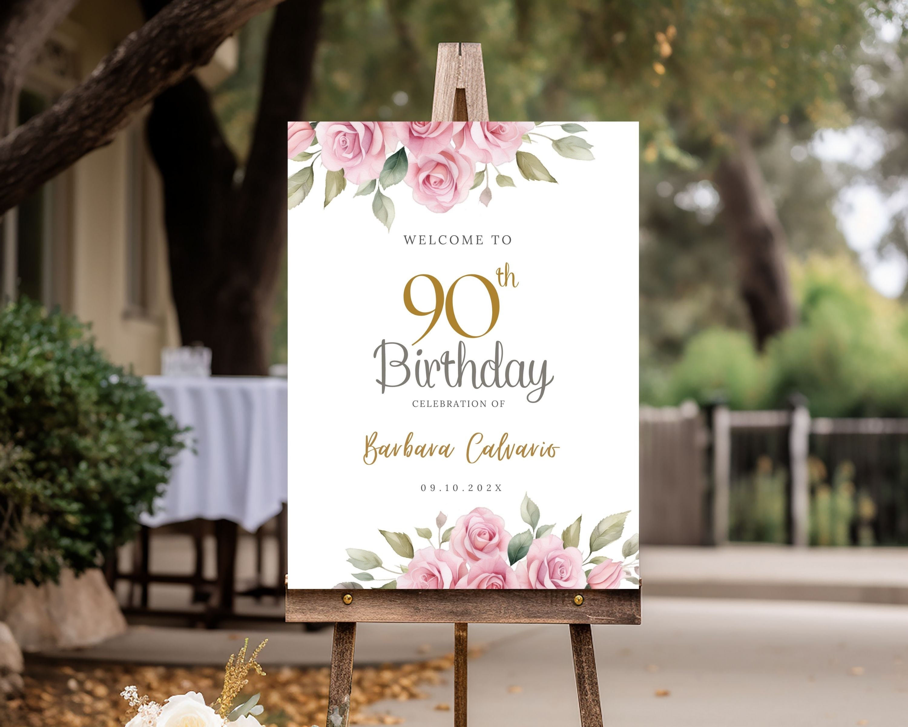90th Birthday Welcome Sign Template, Pink Floral Welcome Banner,party ...