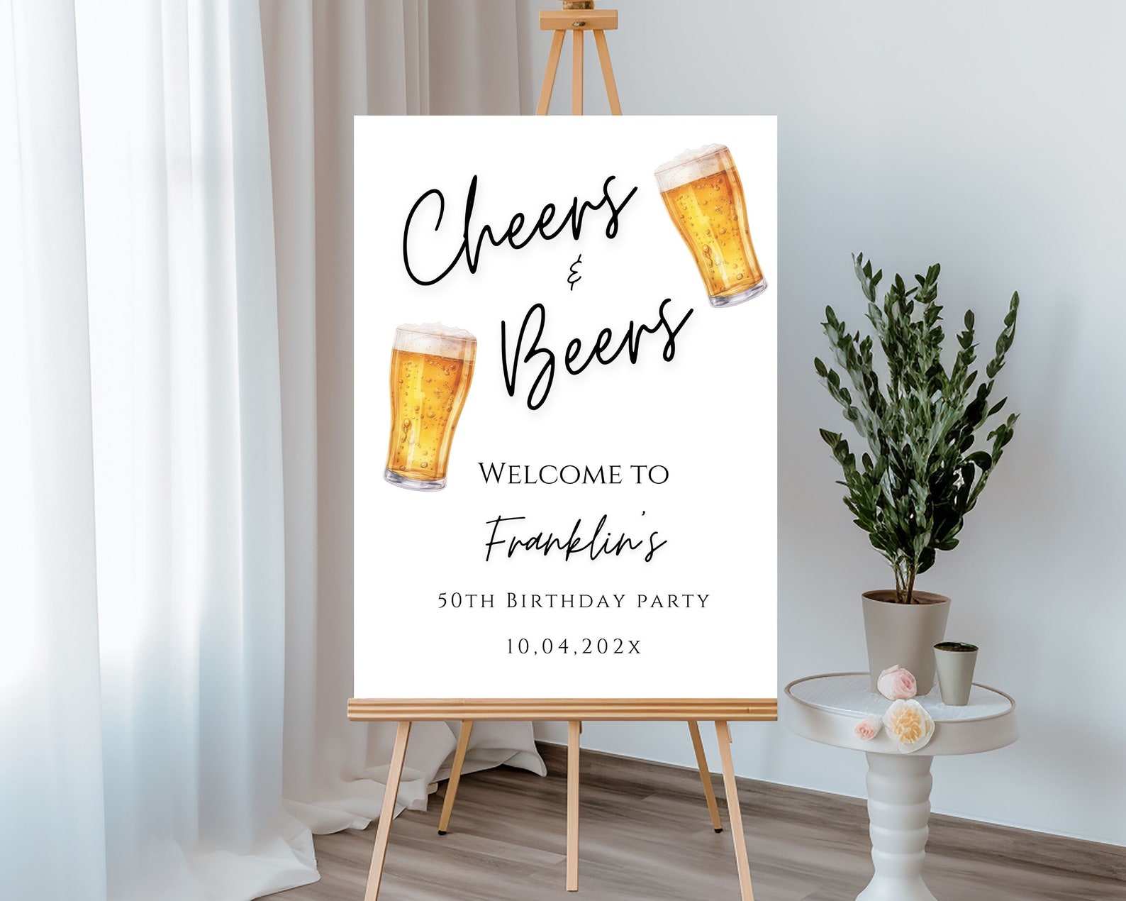Cheers and Beers Birthday Welcome Sign, Editable Beer Party Poster ...