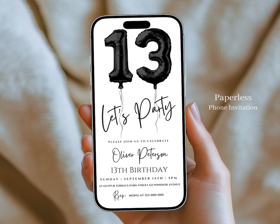 Editable 13th Birthday Invitation Template, Balloon Design (digital ...