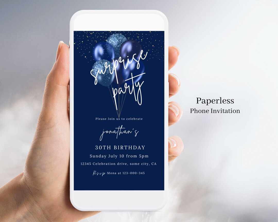 Blue Surprise Birthday Invitation Template, Electronic Evite (digital ...