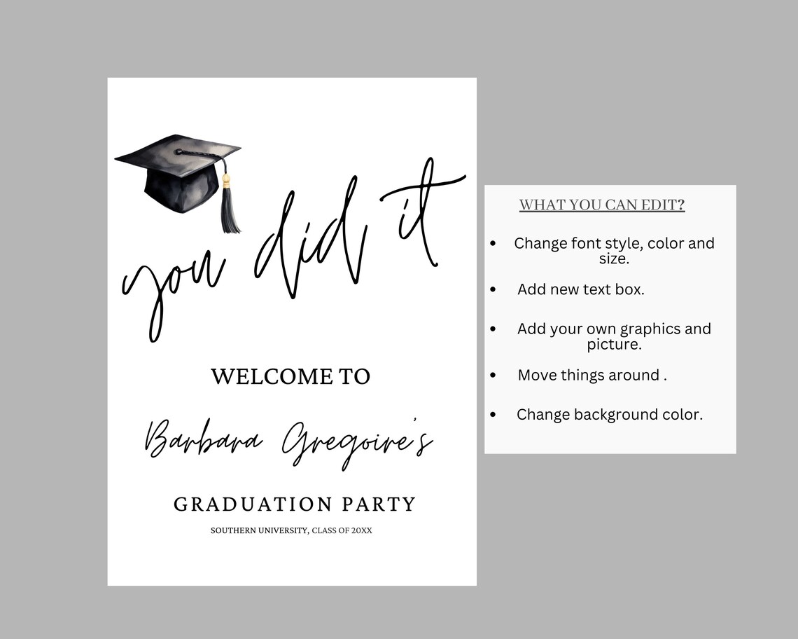Graduation Welcome Sign Template,modern & Minimalistic, Editable and ...