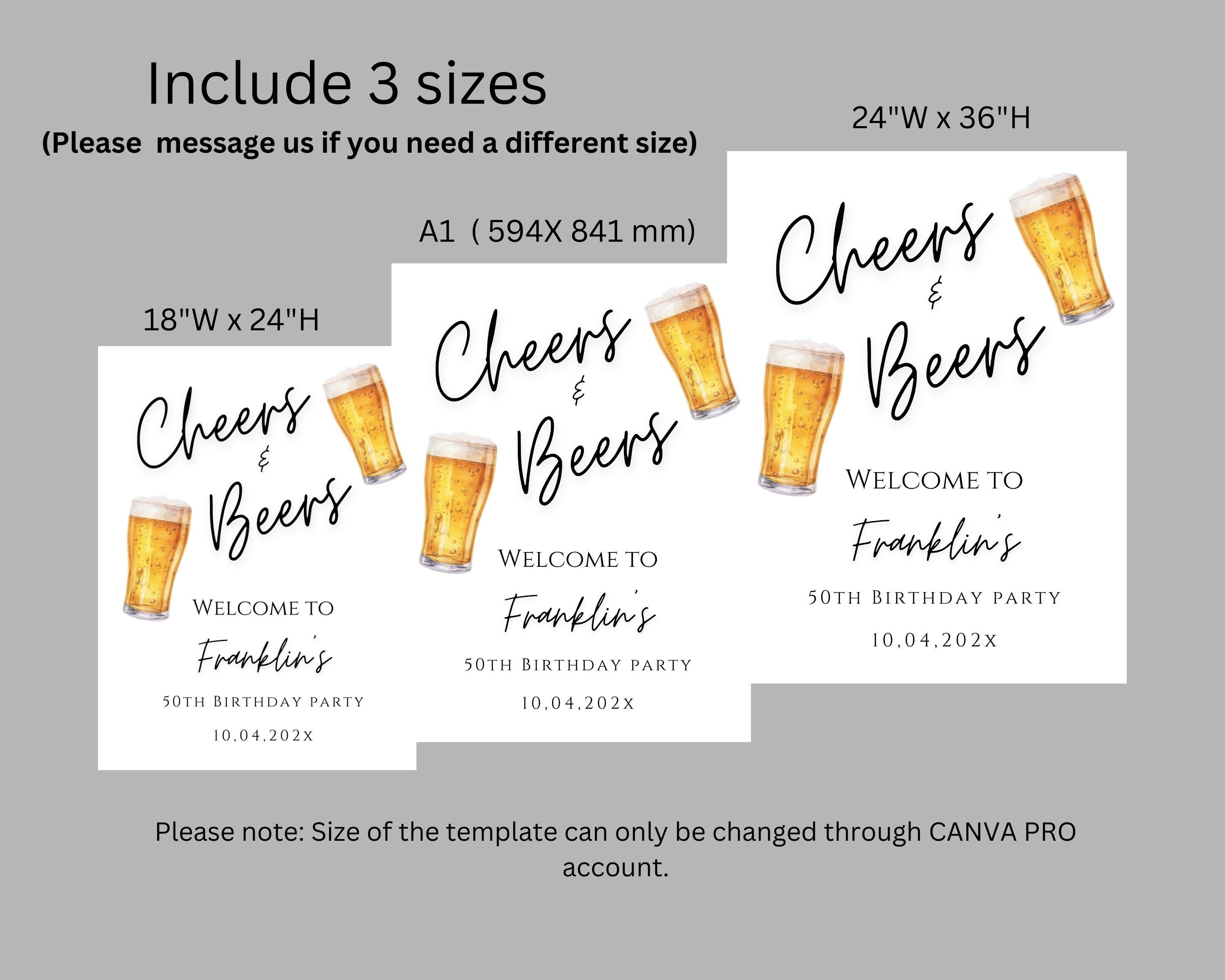 Cheers and Beers Birthday Welcome Sign, Editable Beer Party Poster ...