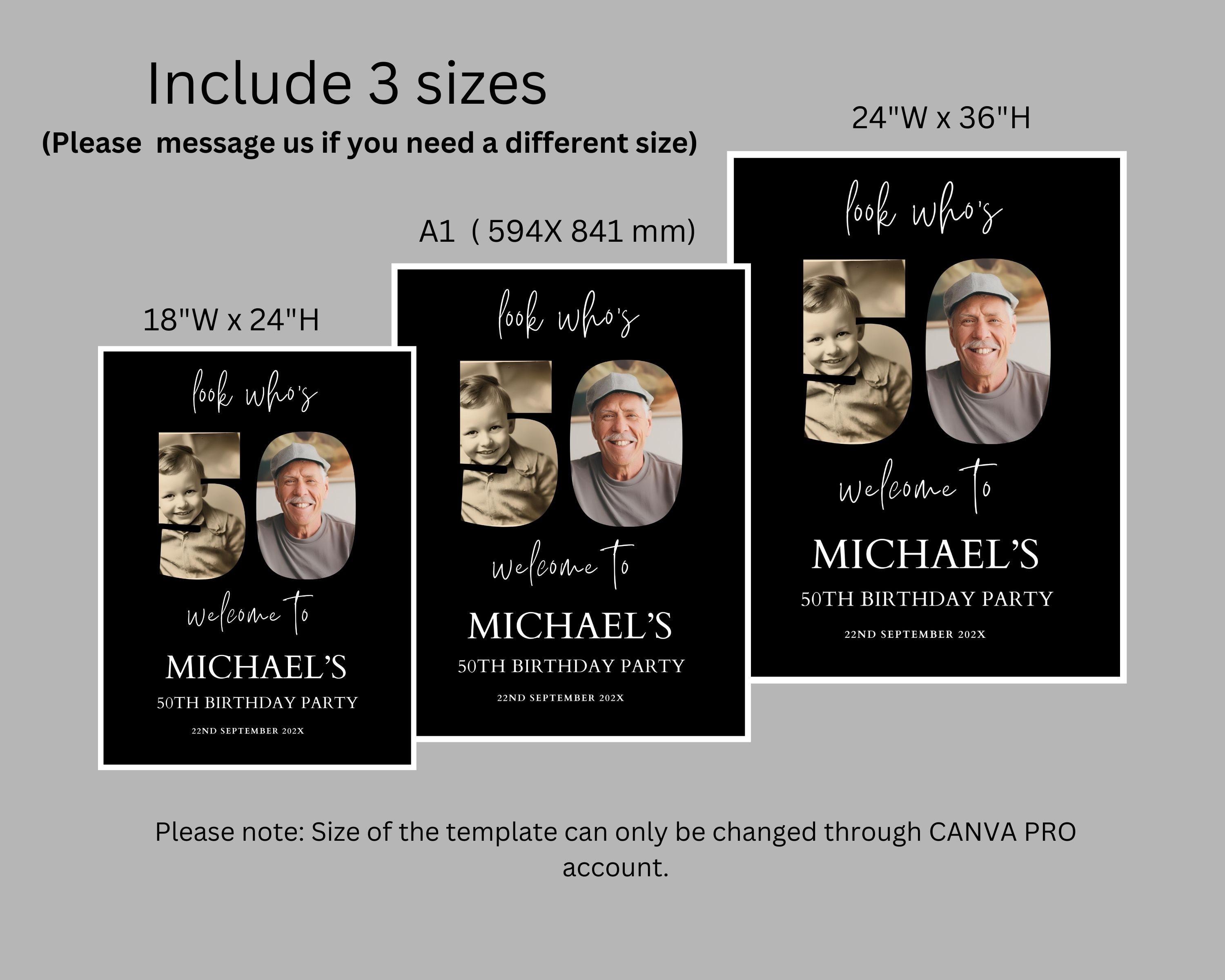 Male 50th Birthday Welcome Sign, Black Birthday Welcome Template, Look ...