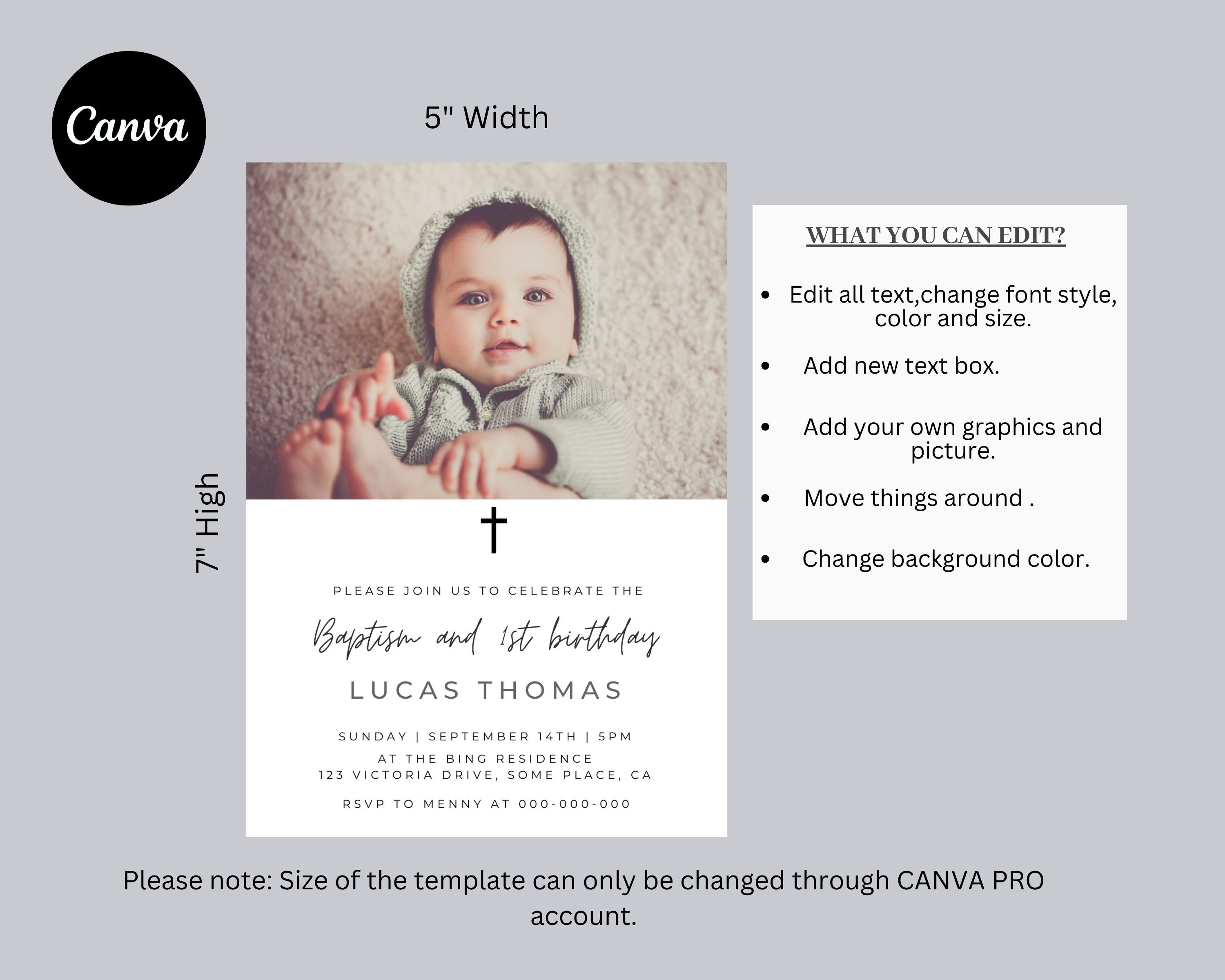 Baptism and 1st Birthday Invitation Template, Printable Photo Invite ...