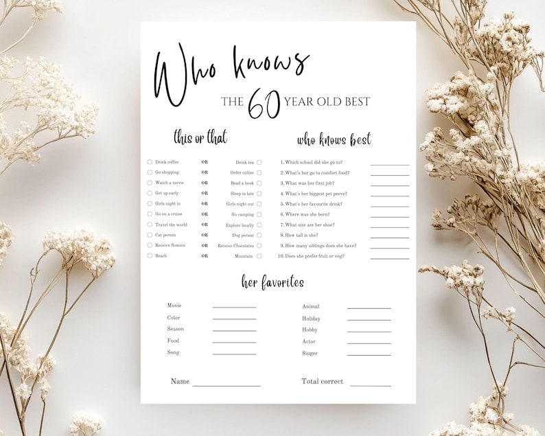 60th Birthday Games Template, Editable and Printable (digital Download ...