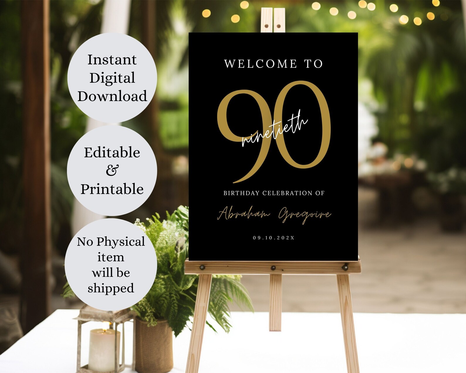 90th Birthday Welcome Sign for Men, Digital Download, Party Banner for ...