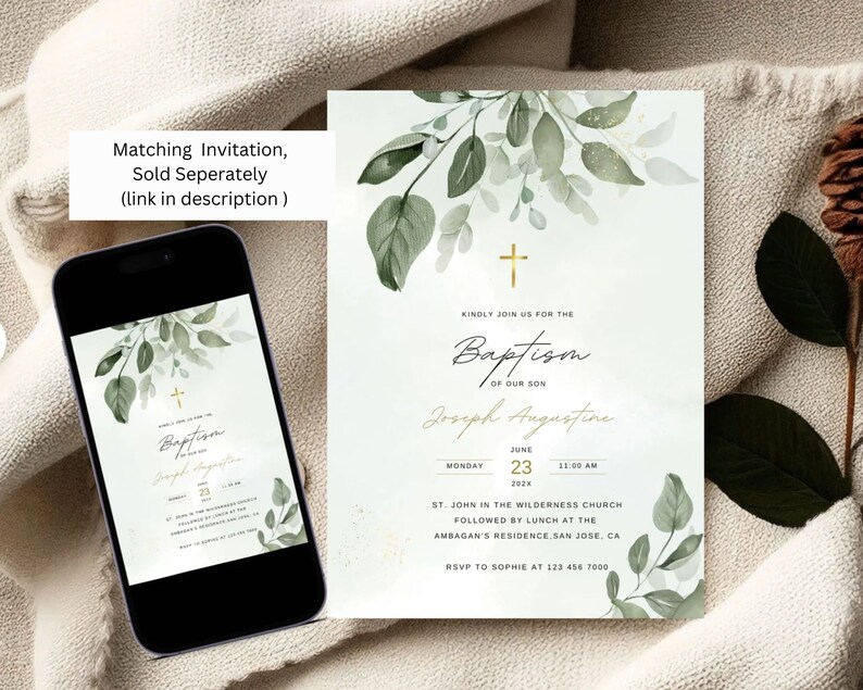 Baptism Welcome Sign for Boy or Girl, Green Eucalyptus Christening ...