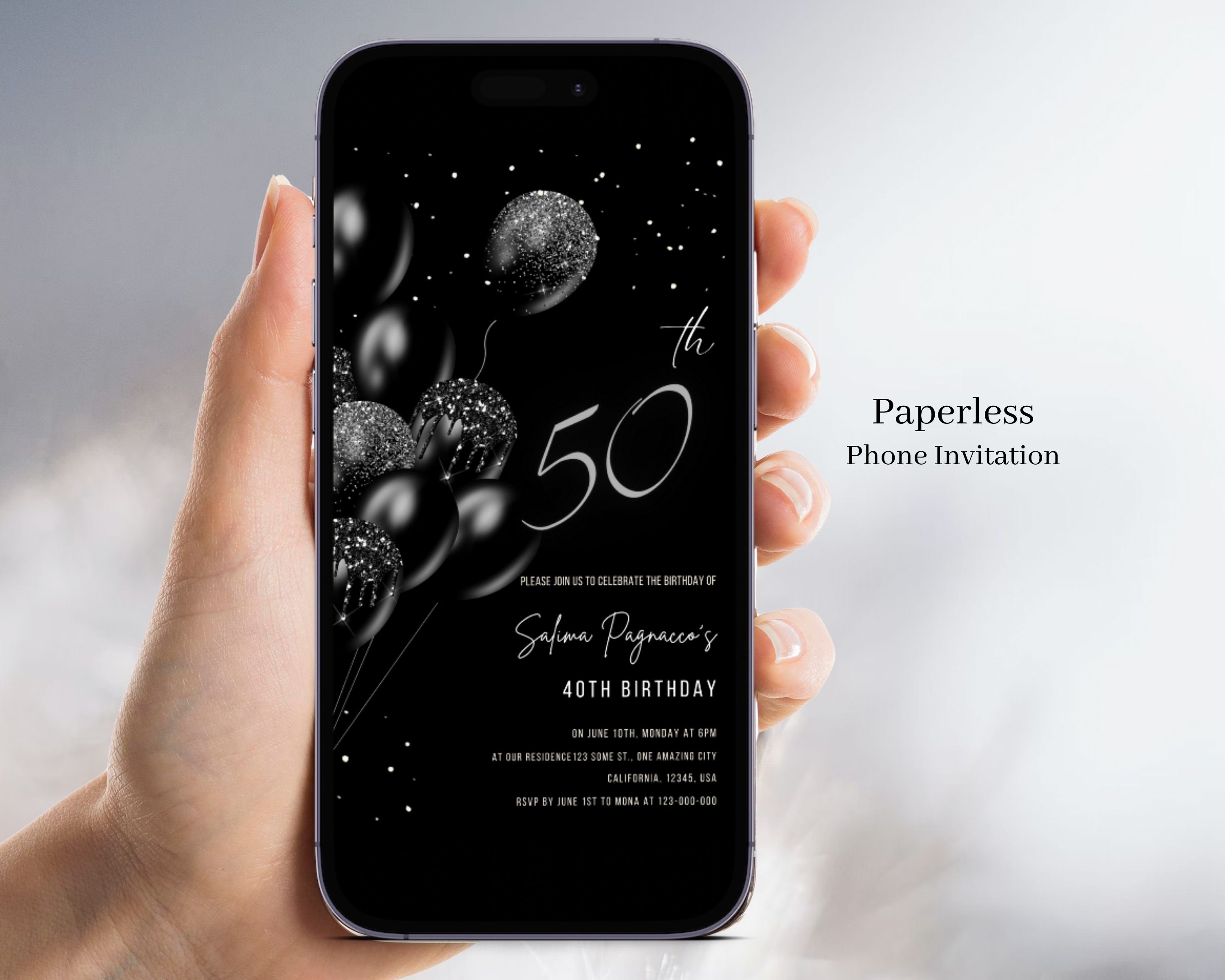 Electronic 50th Birthday Invitation for Men, Digital Black 50th ...