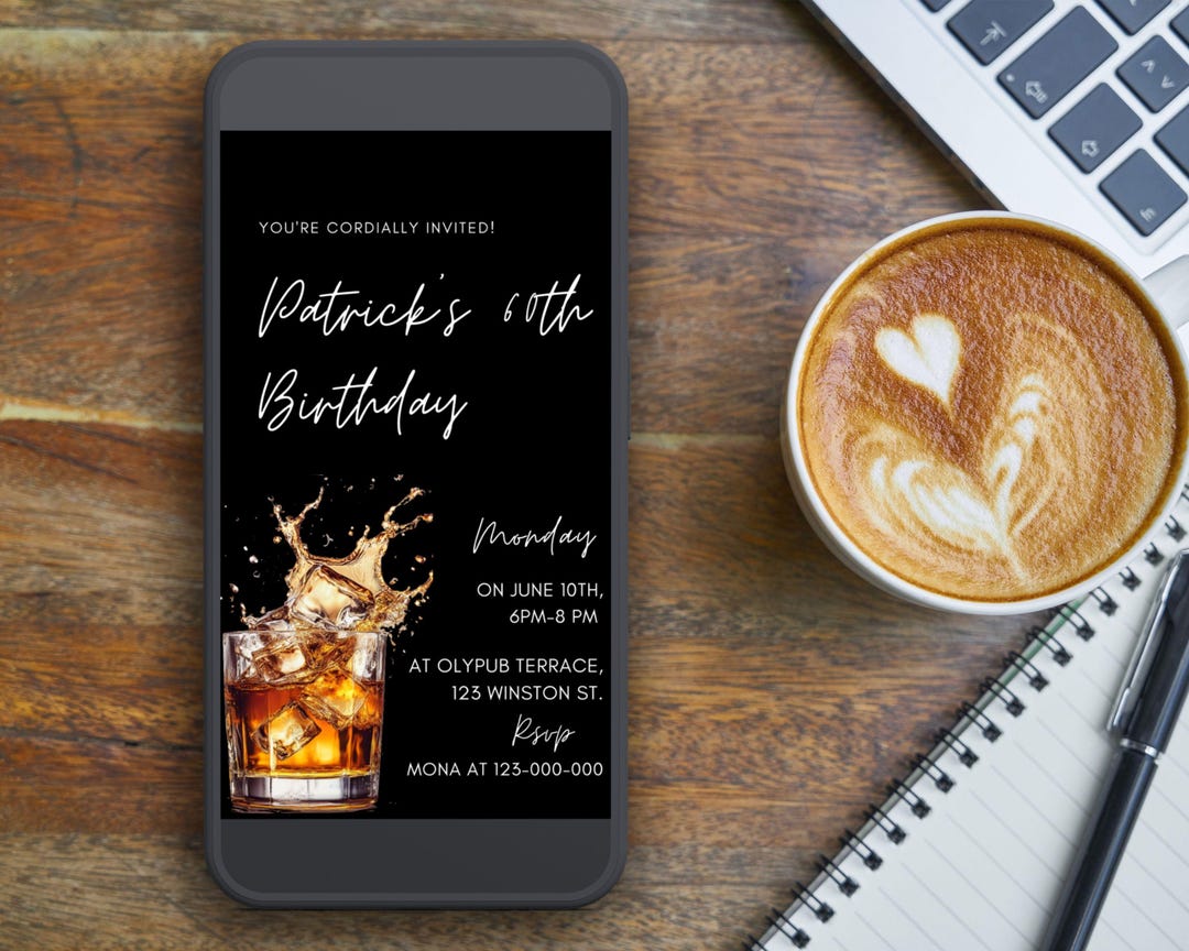 Digital Mens Birthday Invitation, Digital Download, Whiskey Theme ...
