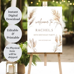 Boho Birthday Welcome Sign Template, Digital Download, Editable ...
