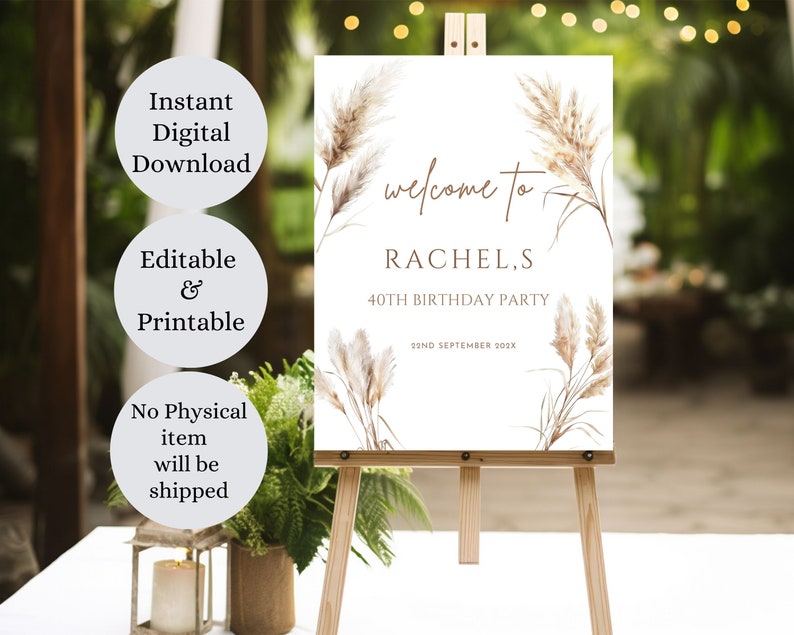 Boho Birthday Welcome Sign Template, Digital Download, Editable ...